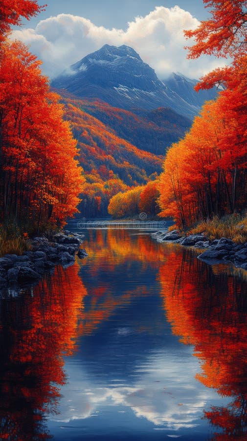 Autumn Reflections in the Mountains, a Landscape Painting Stock ...