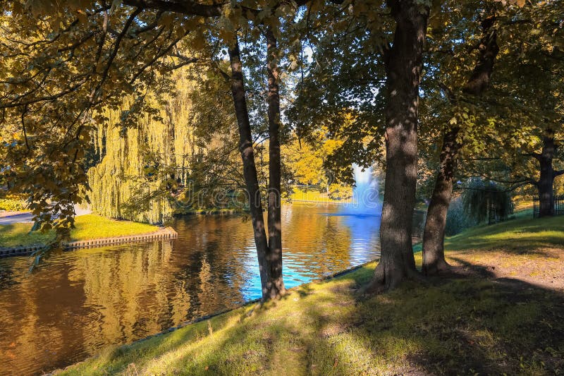 Autumn in Riga, View of the City Channel Stock Image - Image of travel ...