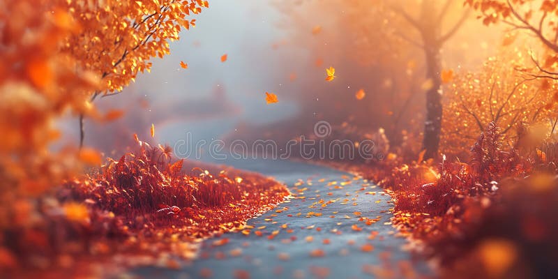 Autumn River Scene Dreamy Fall Background Image Stock Illustration ...