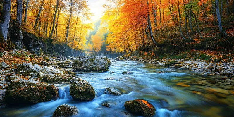 Autumn River Scene Tranquil Nature Escape Stock Illustration ...