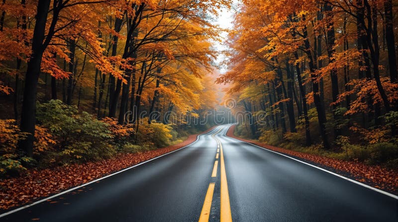 Autumn road in the forest stock illustration. Illustration of speed ...
