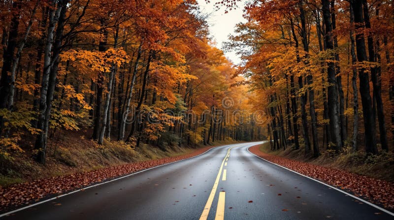 Autumn road in the forest stock illustration. Illustration of beautiful ...