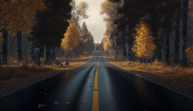 Autumn Road in the Forest, Generative AI Stock Illustration ...