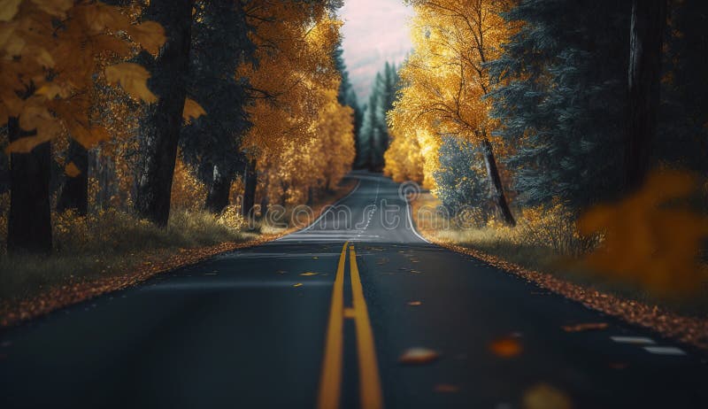 Autumn Road in the Forest, Generative AI Stock Illustration ...