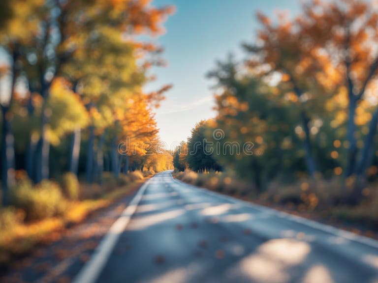 Autumn Roadside Scene with Blurred Trees and Empty Copy Space for Text ...