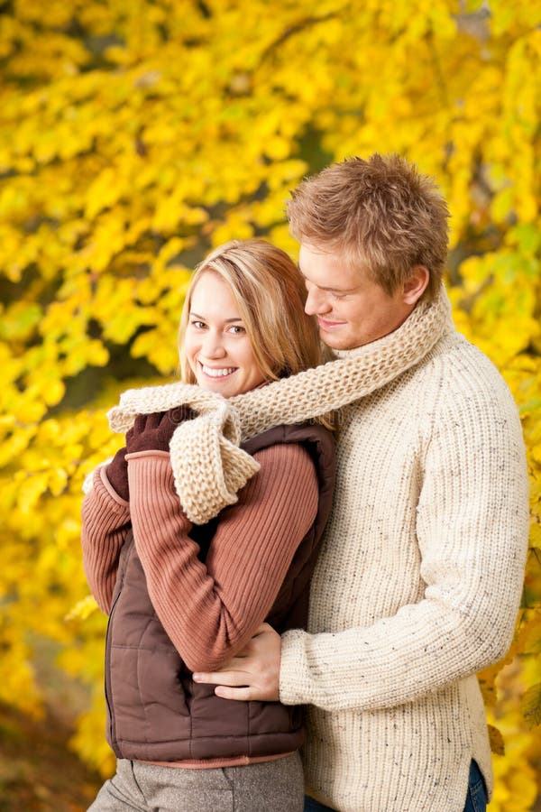 Romantic Couple Kissing in the Autumn Park Stock Image - Image of date ...