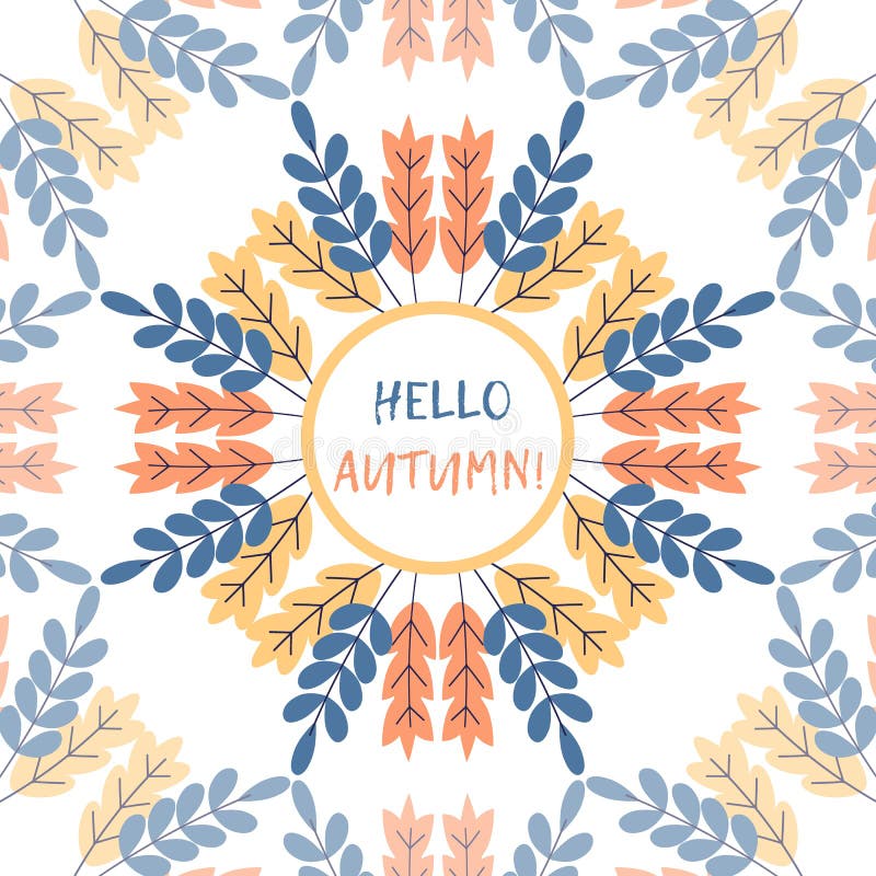 Autumn Round Frame with Hand Drawn Leaves. Hello Autumn Banner. Vector ...