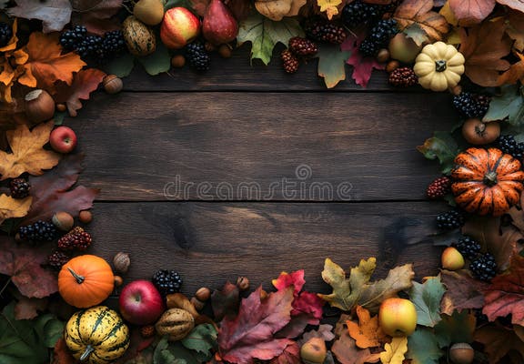 Autumn Rustic Wooden Background with Fall Elements Stock Illustration ...