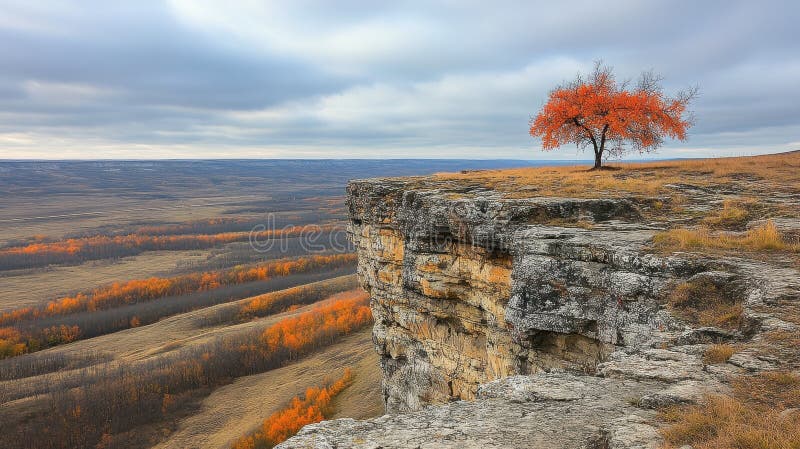 Autumn S Edge: Orange Tree on a Cliffside Overlooking a Valley ...