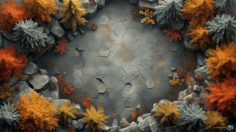 Autumn’s Path: Hexagonal Tiles Amidst Seasonal Foliage Stock Photo ...