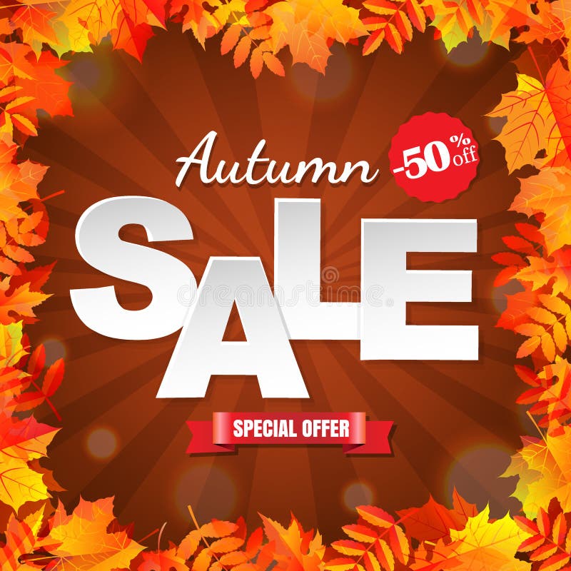Autumn Sale with Leaves Border Stock Vector - Illustration of label ...