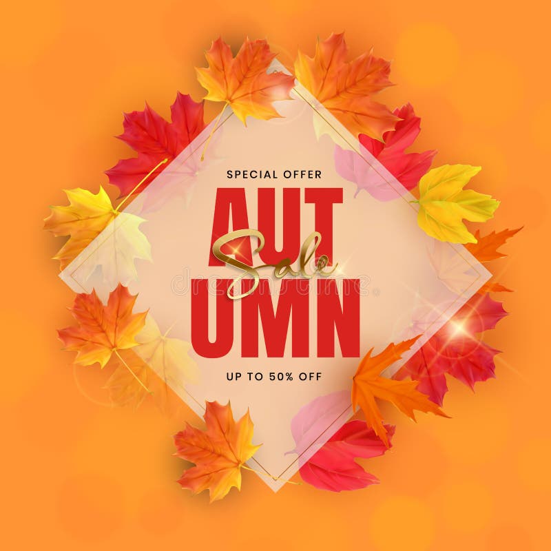 Autumn Sale Poster with Falling Leaves. Vector Illustration Stock ...