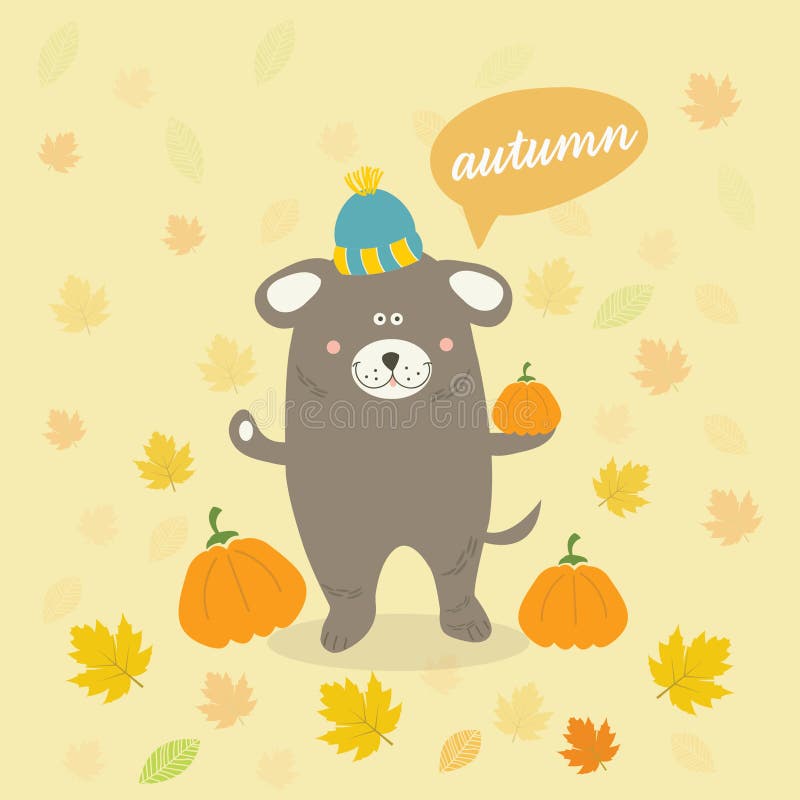 Autumn Scene with a Cartoon Dog Stock Vector - Illustration of grass ...