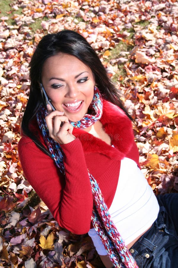 Autumn Scene Fall Woman with Cell Phone Stock Photo - Image of nature ...