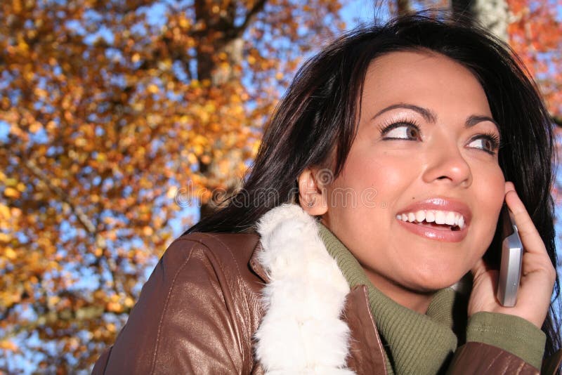 Autumn Scene Fall Woman with Cell Phone Stock Photo - Image of sweater ...