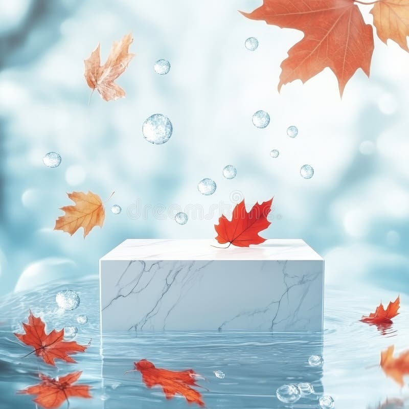 Autumn Scene with Falling Leaves and Ice Cube. Vector Illustration ...