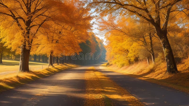 Autumn Scene Featuring a Forest Path Covered in Colorful Leaves Stock ...