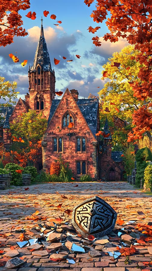 Autumn Scene of a Mystical Old Building. Stock Illustration ...