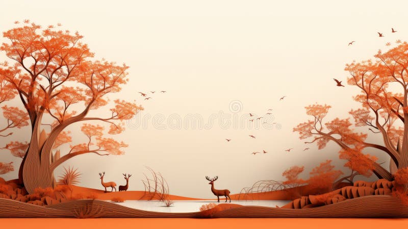 An Autumn Scene with Trees Deer and Birds Stock Illustration ...