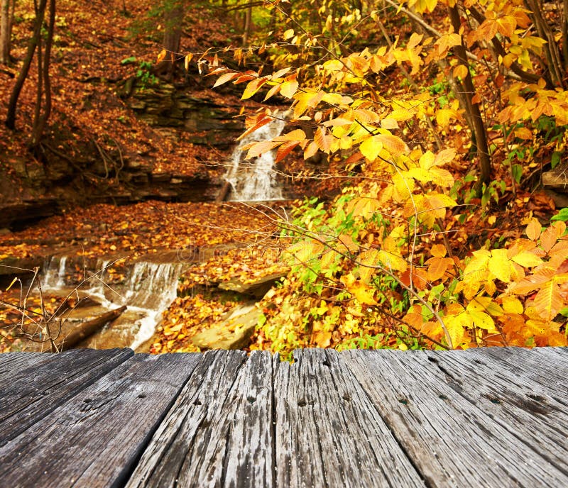 Autumn scene of waterfall stock photo. Image of table - 59840254