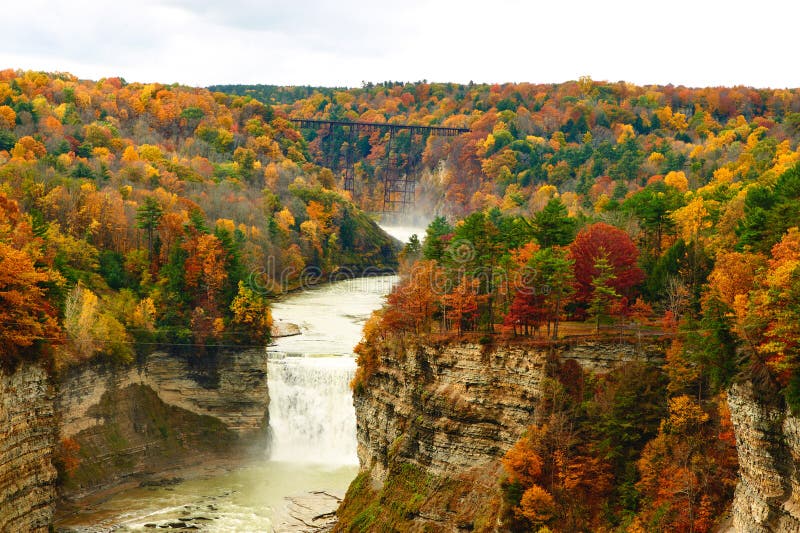 Autumn Scene of Waterfalls and Gorge Stock Photo - Image of rock ...