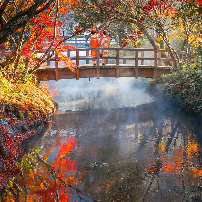 Autumn Scenery in a Park in the Famous Yufuin Resort Town Stock Photo ...