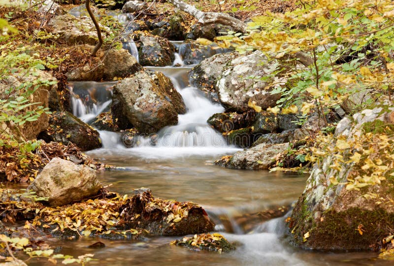 Autumn scenery with stream stock image. Image of waterfall - 18606225