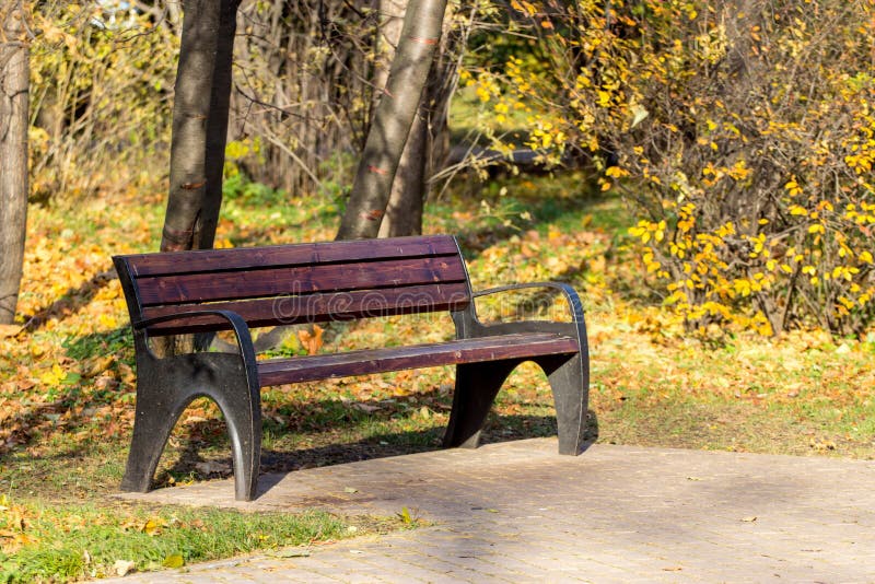 Bench and scenic park stock image. Image of lake, background - 25275207