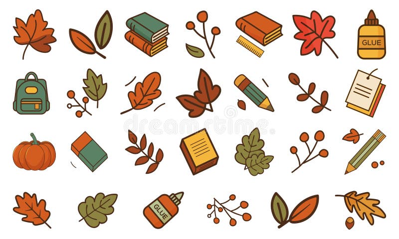 Autumn School Vector Elements Set – Hand Drawn Education and Fall ...