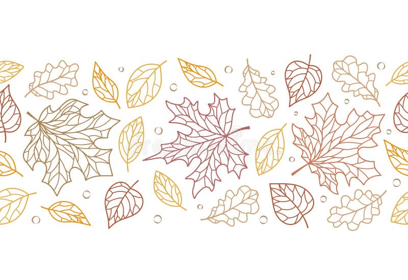 Autumn Seamless Border with Autumn Leaves, Line. Stock Vector ...