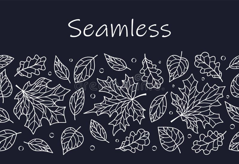 Autumn Seamless Border with Autumn Leaves, Outline Stock Vector ...