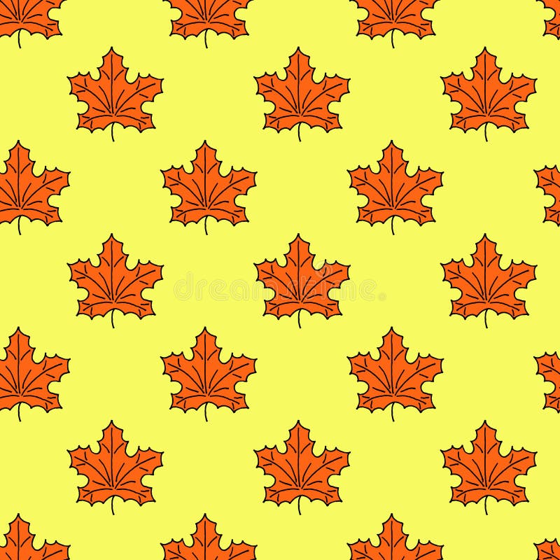Autumn Seamless Hand Drawn Vector Doodle Pattern with Maple Leaves ...