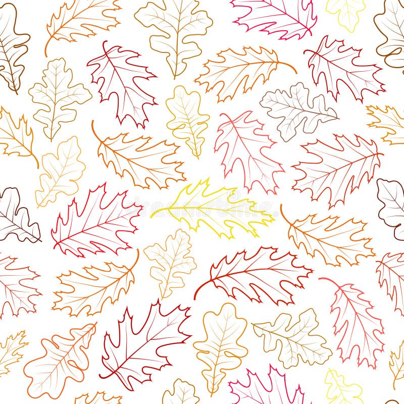 Autumn Colorful Oak Leaf Outlines Vector Seamless Pattern Design ...