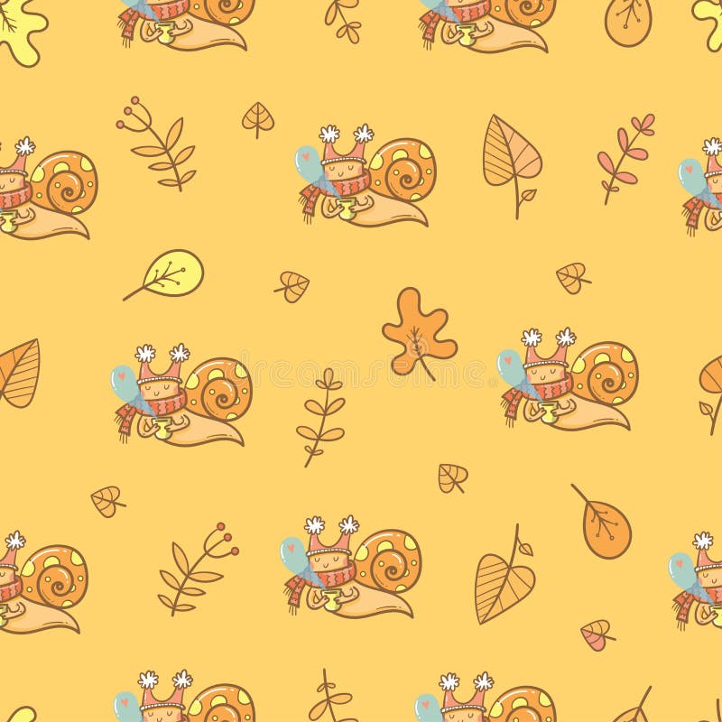 Set with Cute Cartoon Snails and Plants. Doodle Floral Poster. Spring ...