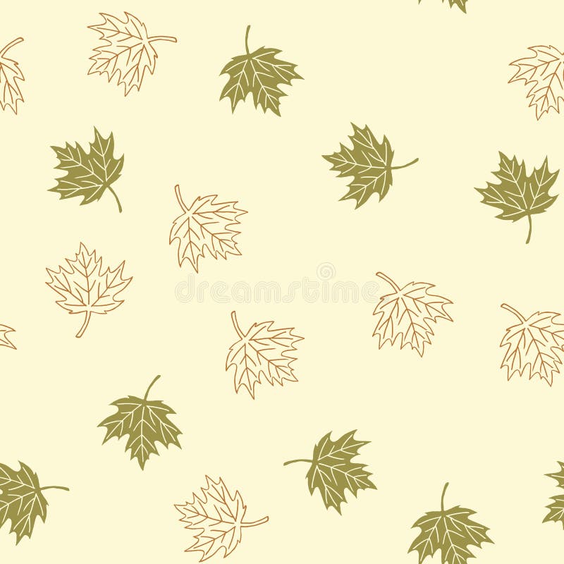 Autumn Seamless Pattern with Green and Brown Maple Leaves on Beige ...