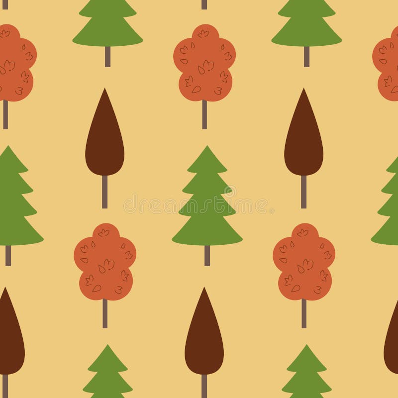 Autumn Seamless Pattern, Green Red Trees Forest, Illustration for ...