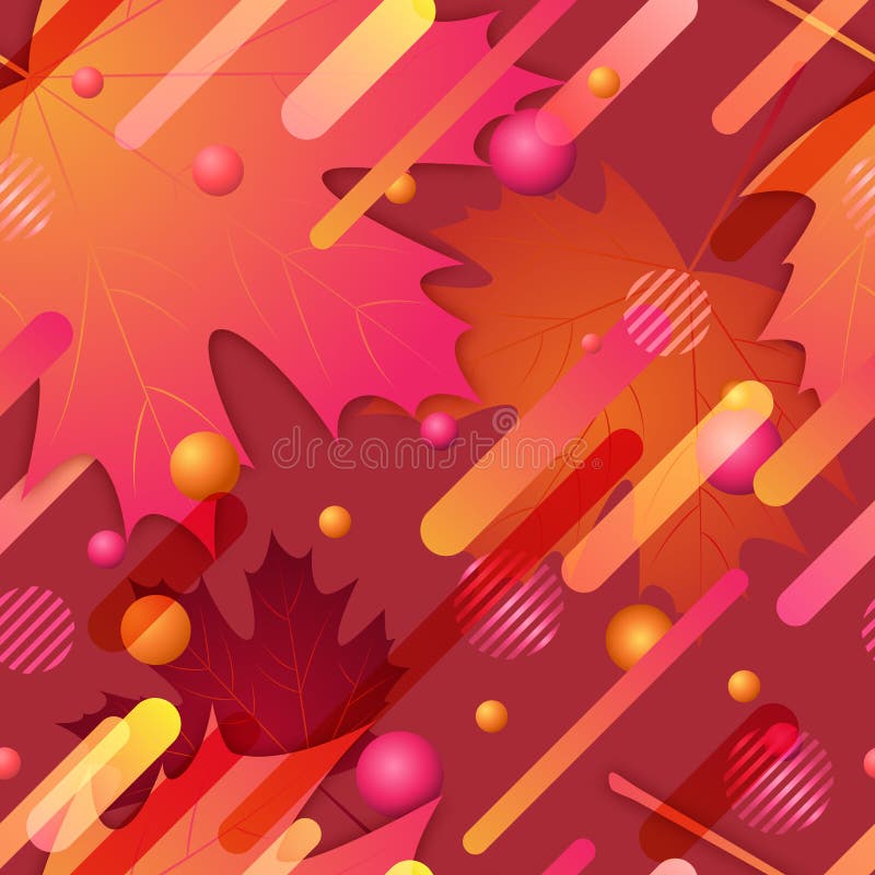 Autumn Seamless Pattern with Paper Maple Leaves and Motion Geometric ...