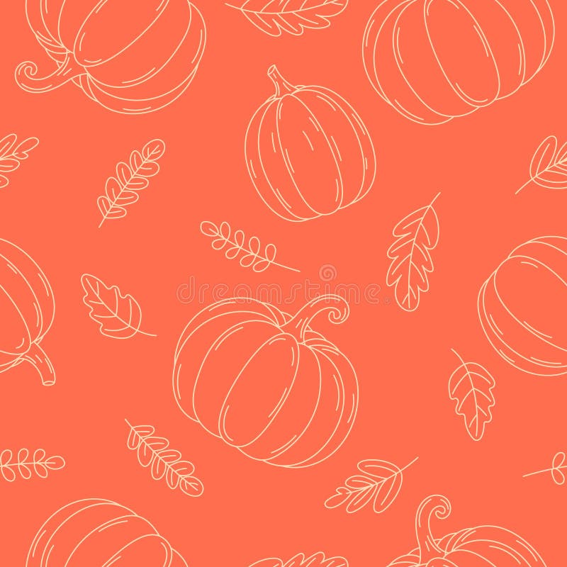 Autumn Seamless Pattern with Pumpkins and Leaves. Vector Autumn Background Stock Vector ...