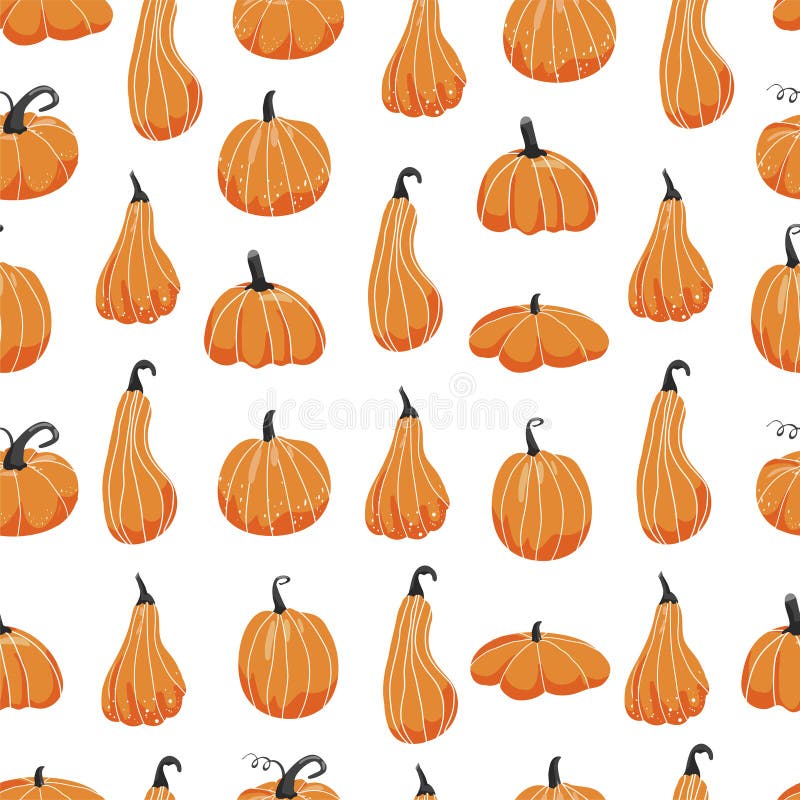 Autumn Seamless Pattern. Various Shape of Pumpkins Stock Vector ...