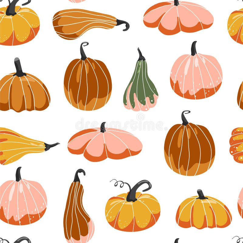 Autumn Seamless Pattern. Various Shape of Pumpkins Stock Vector ...