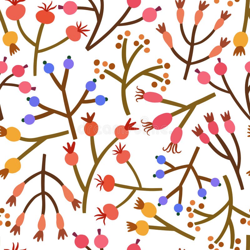 Autumn Seamless Pattern with Vector Berry. Fall Background Stock Vector ...