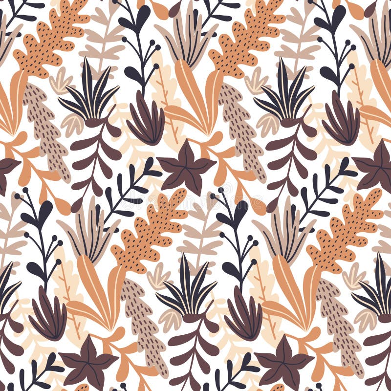 Autumn Seamless Pattern with Wild Floral Elements. Modern Hand Drawn ...