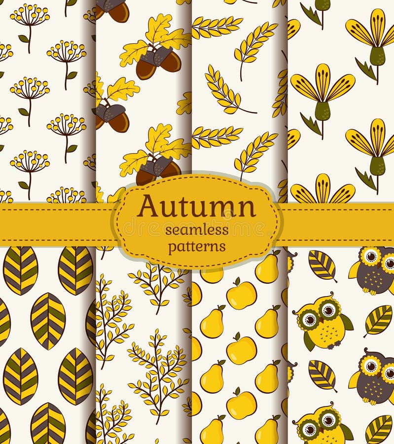 Autumn Seamless Patterns. Vector Set. Stock Vector - Illustration of ...