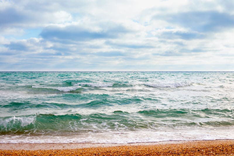 Autumn Seascape. Sea with a Wave on a Cloudy Day Stock Image - Image of ...