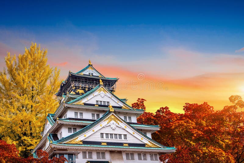 Autumn Season and Castle in Osaka, Japan Stock Photo - Image of blue ...