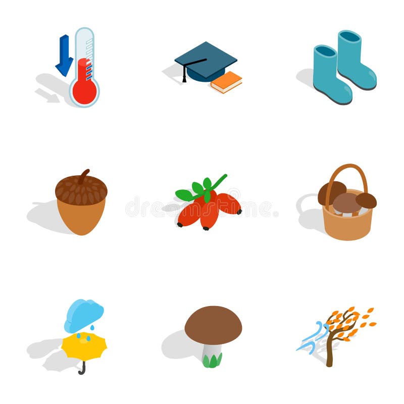 Autumn Season Icons, Isometric 3d Style Stock Vector - Illustration of ...