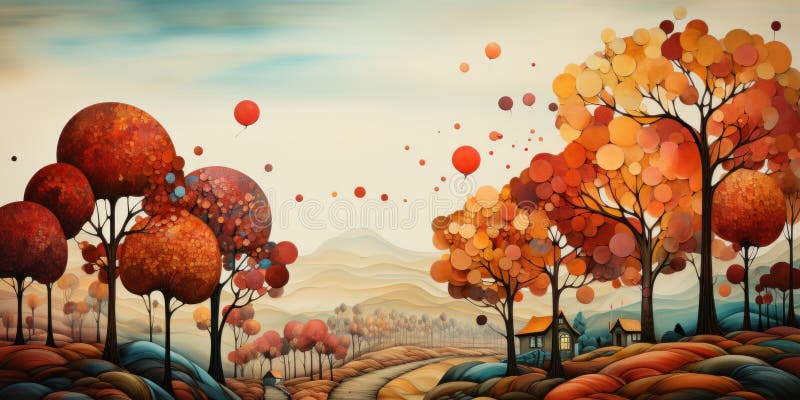 Autumn Season Mysterious Surrealism Stock Illustration - Illustration ...