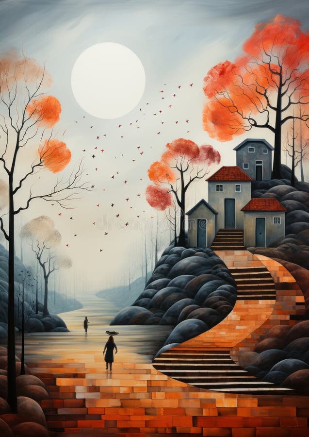 Autumn Season Mysterious Surrealism Stock Illustration - Illustration ...