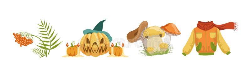 Autumn Season Object and Element Colorful Vector Set Stock Illustration ...