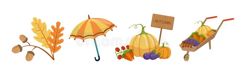 Autumn Season Object and Element Colorful Vector Set Stock Vector ...